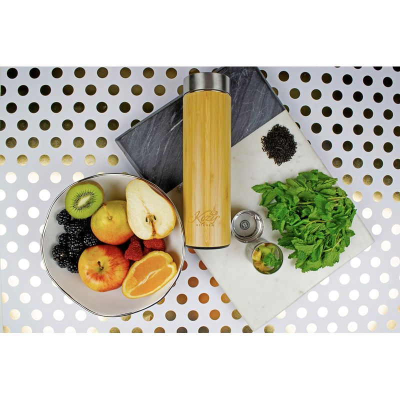 Organic Bamboo Tumbler with Tea Infuser & Strainer| 17oz Stainless ...