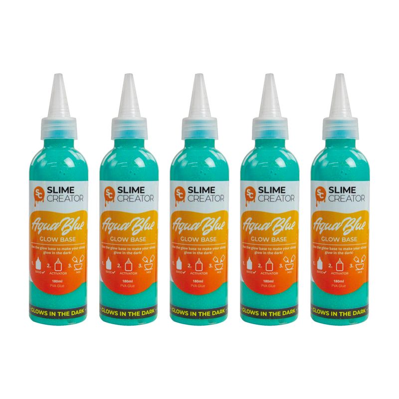 Slime Creator - Glow Base Glue - Aqua Blue, 180ml Bottle, Glows in the ...