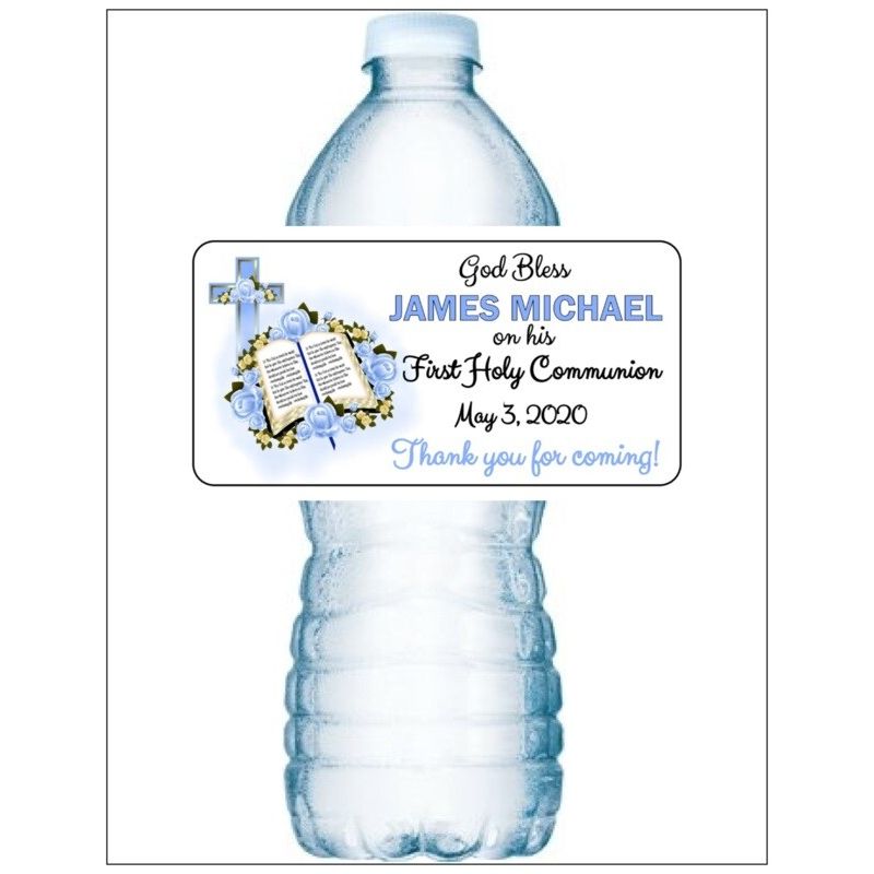 20 FIRST HOLY COMMUNION ROSES BIBLE PARTY Water Bottle Labels ...
