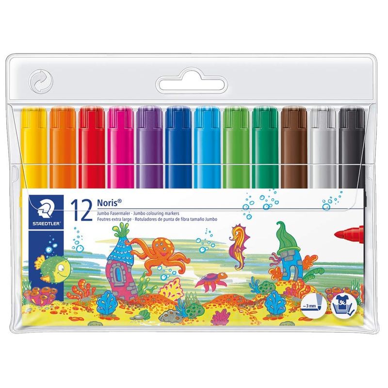 Staedtler Noris Club 340 WP12 Jumbo Colouring Markers In Wallet - 12 ...