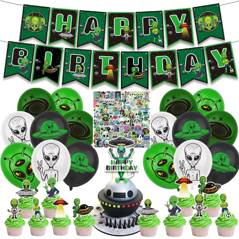 127 Pcs Alien Theme Birthday Party Supplies Include Alien Banner ...