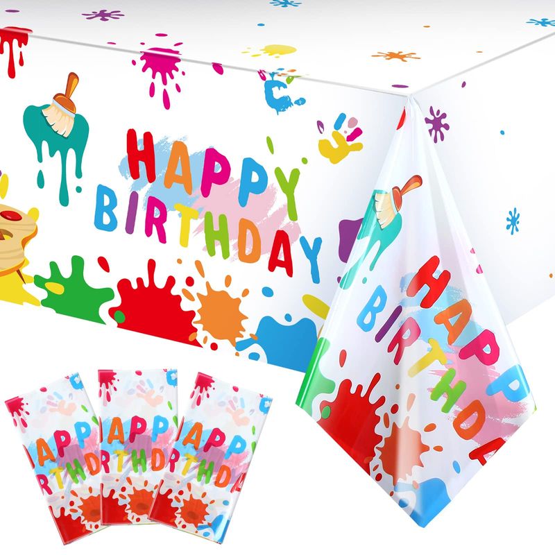 3 Pieces Art Paint Party Tablecloths Happy Birthday Table Cover Paint ...