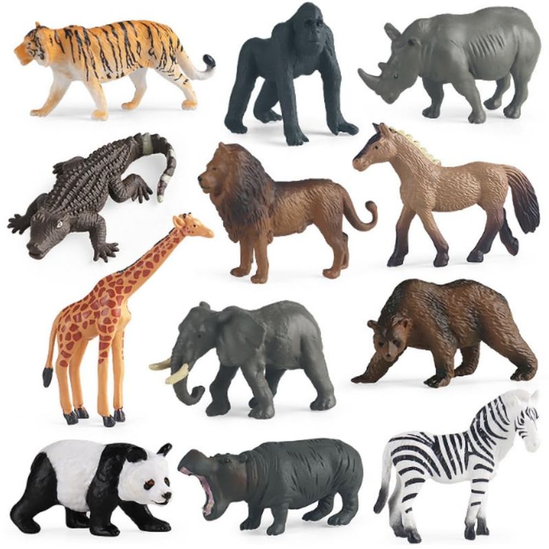 12 Piece Mini Wild Animals Figurines Toys Set, Realistic Safari Jungle ...