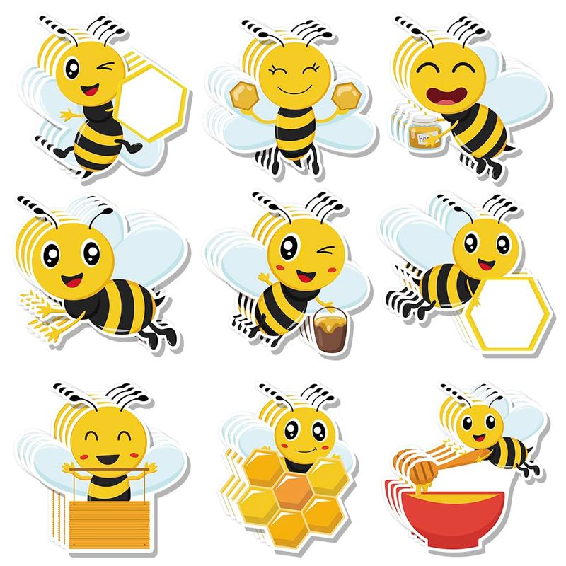 90 Pcs Bee Bulletin Board Cutouts Paper Bee Greeting Name Tags Spring ...