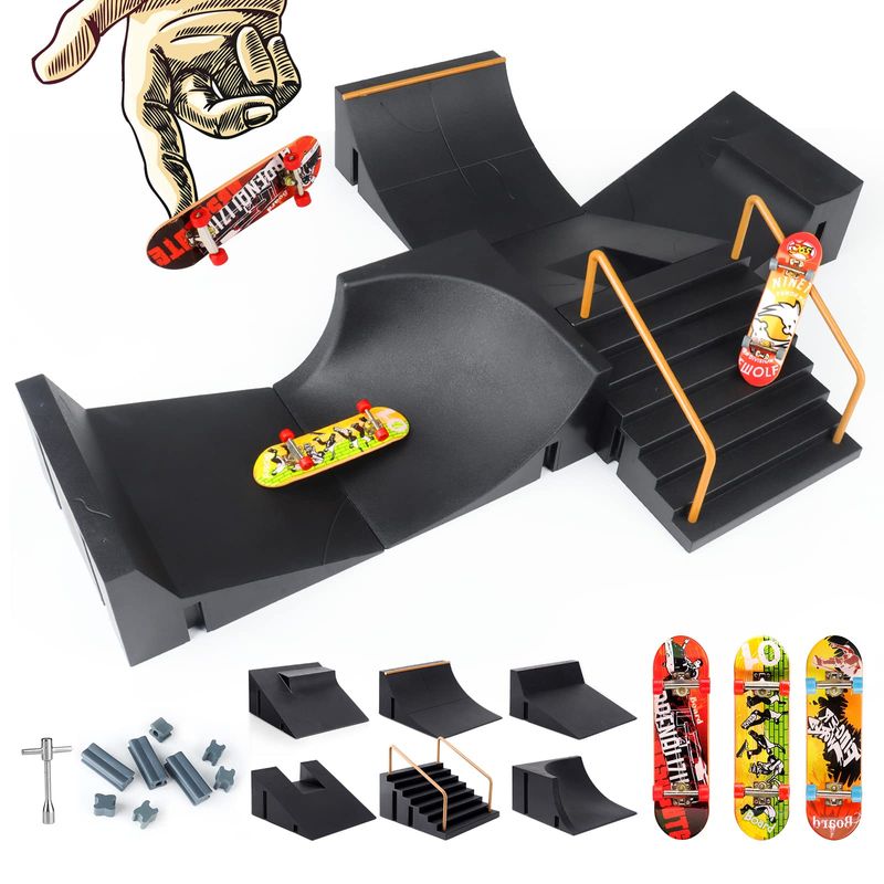 KETIEE Finger Skateboards Ramps Set, Mini Skate Park Kit Ultimate Finger Skating Board Ramp ...