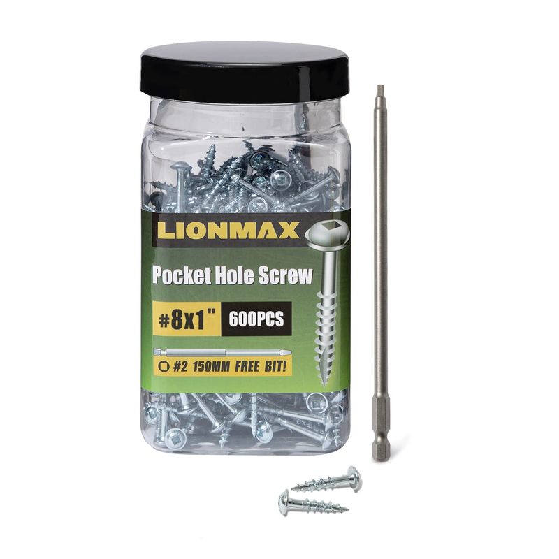 LIONMAX Pocket Screws #8 x 1 Inch, Wood Screws Coarse Thread 600PCS ...