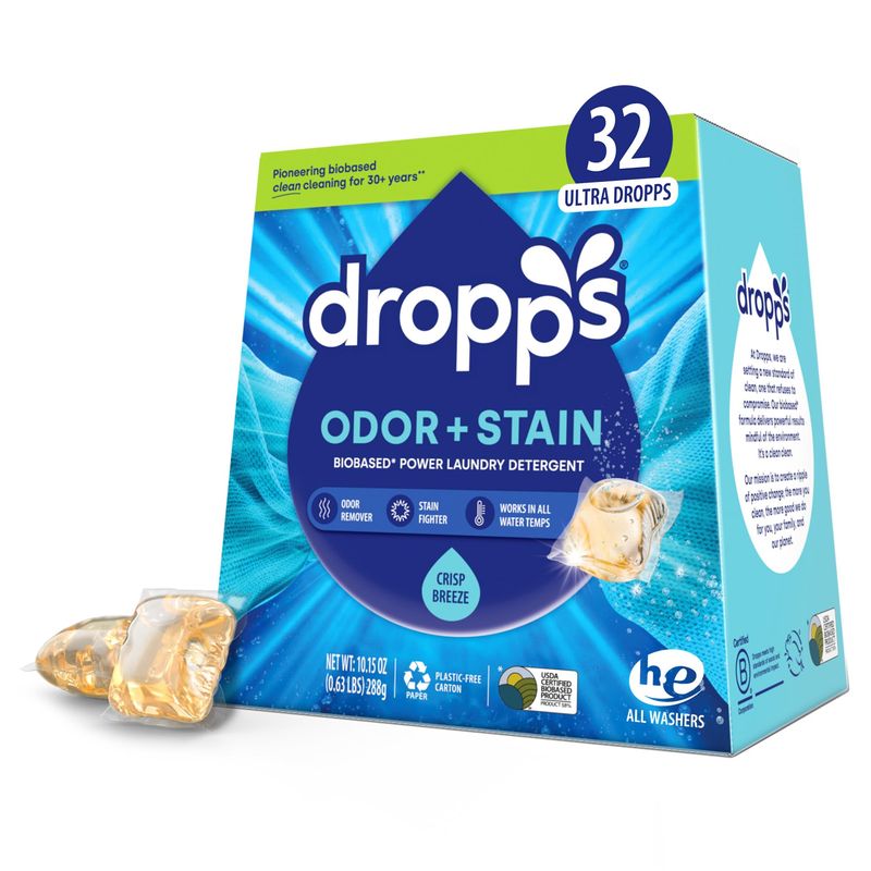 Dropps Odor & Stain Biobased Power Laundry Detergent Pods, Clean ...