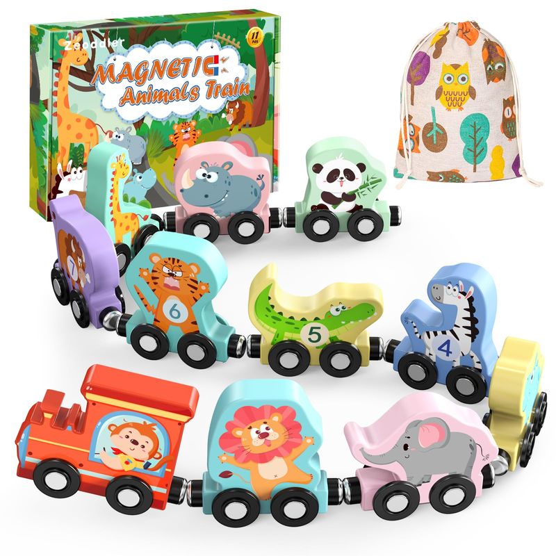 Zeoddler Toys for Toddlers, 11 Magnetic Wooden Animals Train Set ...