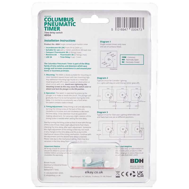 ELKAY 400A Columbus Pneumatic Timer, Single Contact, ABS, White ...