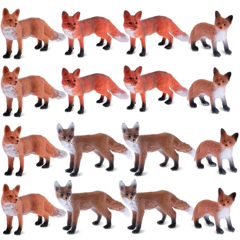 16 Pcs Fox Toy Figures Set Red Foxes Figurines PVC Plastic Fox Toys ...
