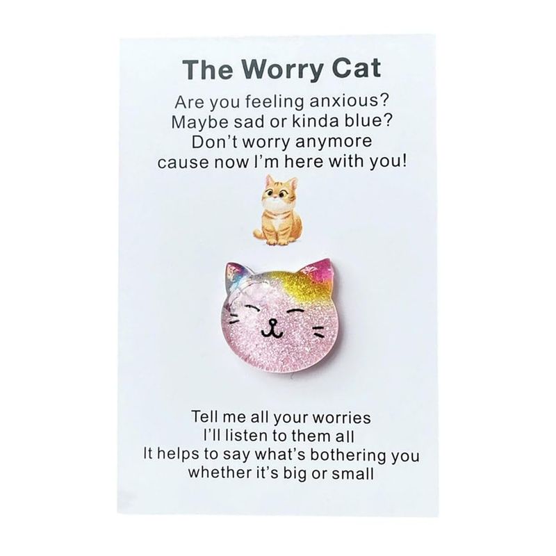 The Worry Cat for Anxiety Stress Relief, Cute Motivational Gifts Mental ...