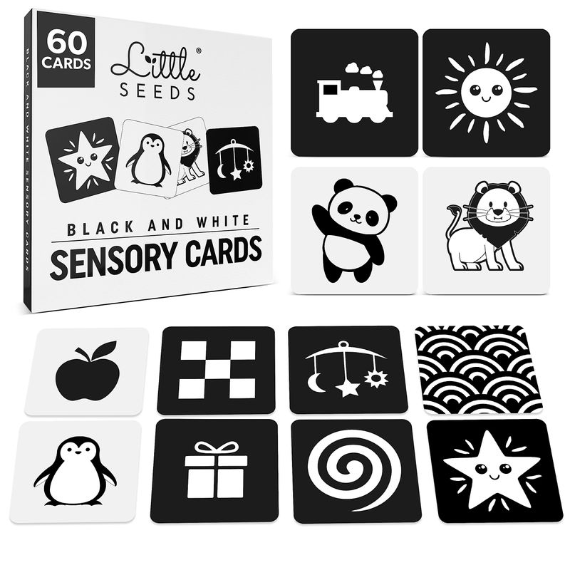 Newborn Essentials Black and White Baby Sensory Cards 60 High Contrast ...