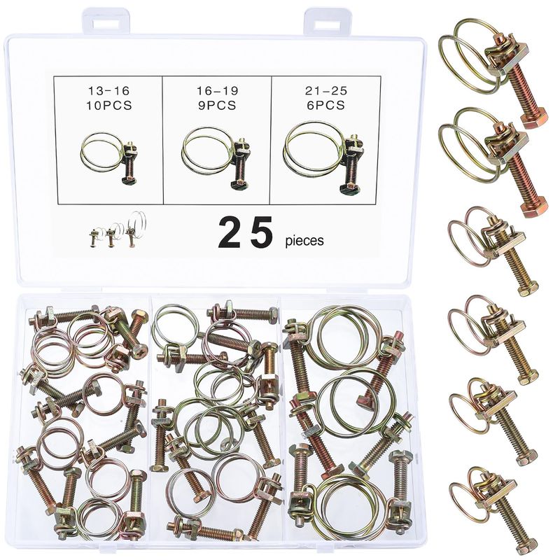 25 Pcs Double Wire Hose Clips, Adjustable Double Wire Hose Clamps ...