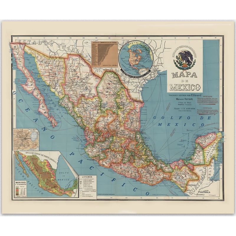 Mexico Map Wall Decor Geography Posters | Mapa de Mexico - Educational ...