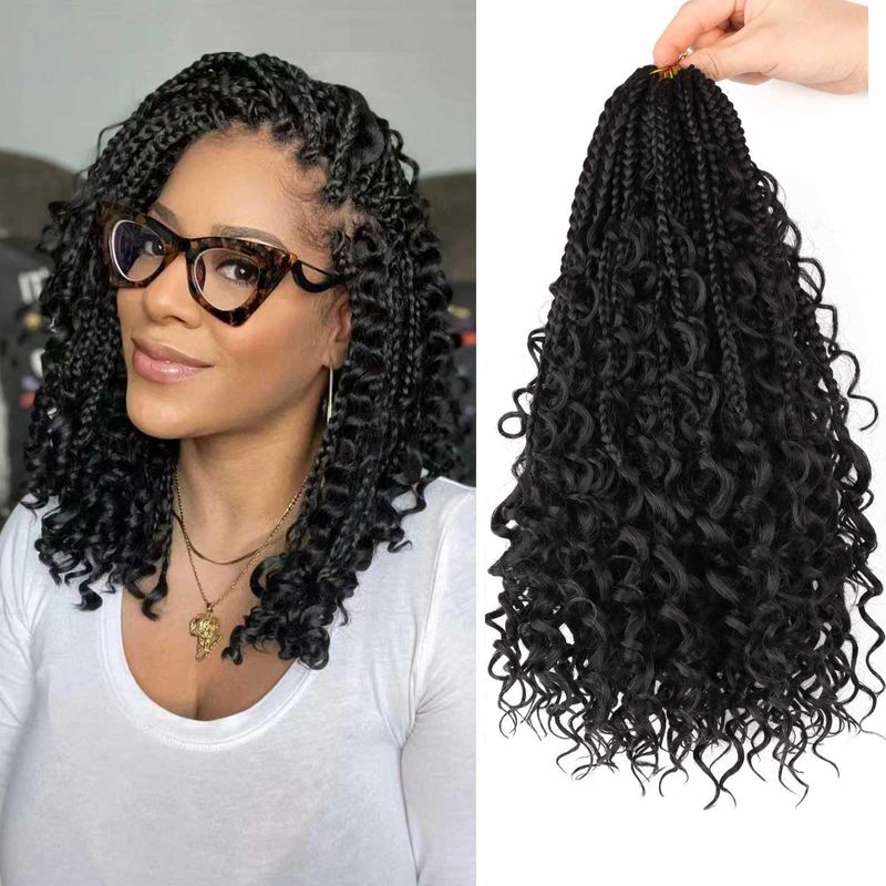 8 Packs Bohemian Box Braid Hair Crochet Box Braids with Curly Ends 12 ...