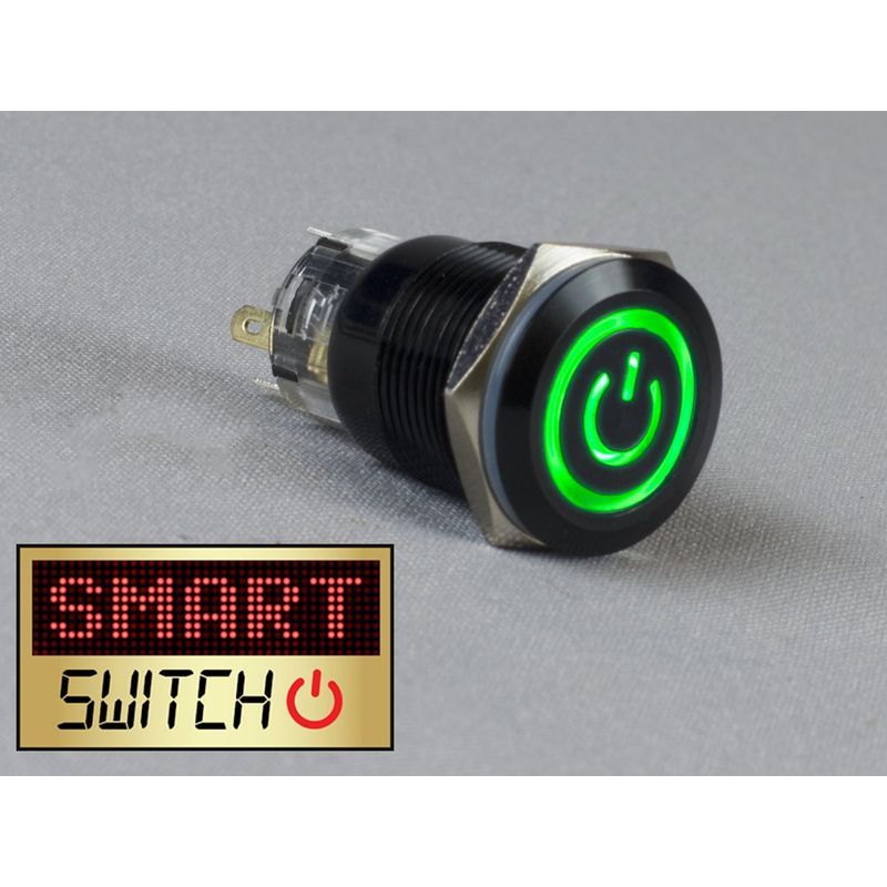 SmartSwitch™ Black Metal Power Symbol Momentary Push Switch – 22mm 12V ...