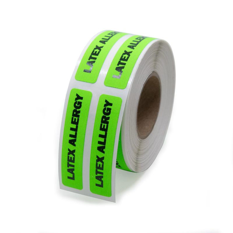 Latex Allergy Labels - Bright Green, 500 Labels/Roll, 0.375" x 1.625 ...