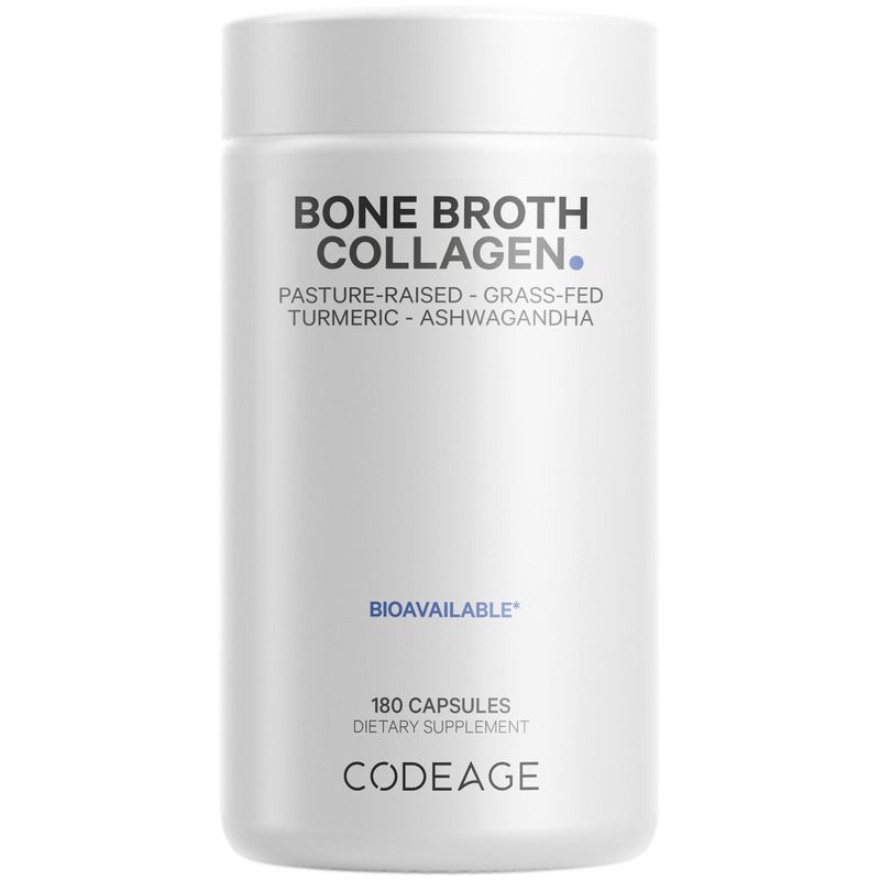 Codeage Organic Bone Broth Collagen Peptides Capsules Supplement, Grass Fed Beef Bone Broth ...