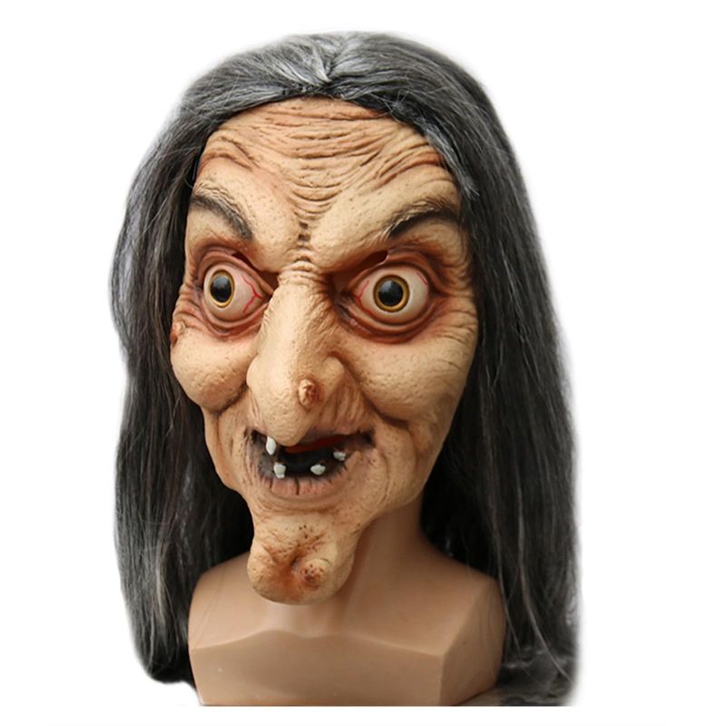 OPAHUTER Halloween Scary Long Hair Witch Mask, Old Woman Witch Mask, Scary Latex Witch Mask ...