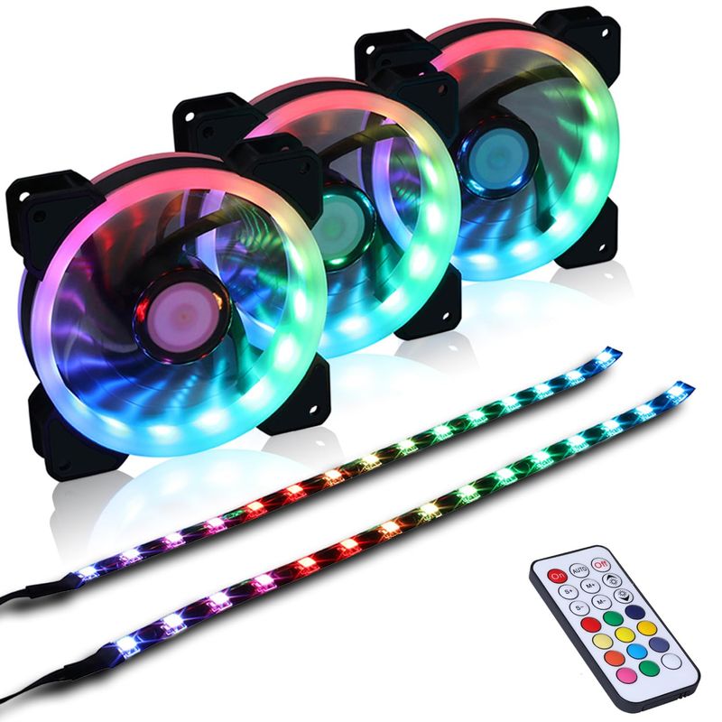 Ubanner DS-A03 DS Addressable RGB LED 120MM Case Fans Remote Control ...