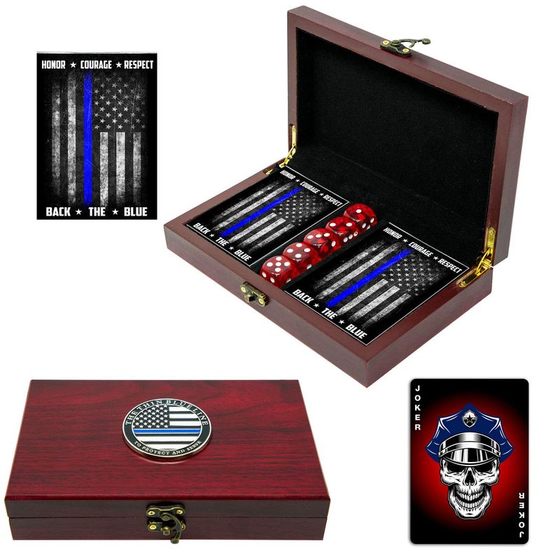 Military Gift Shop Police Officer Playing Cards & Dice in Wooden ...