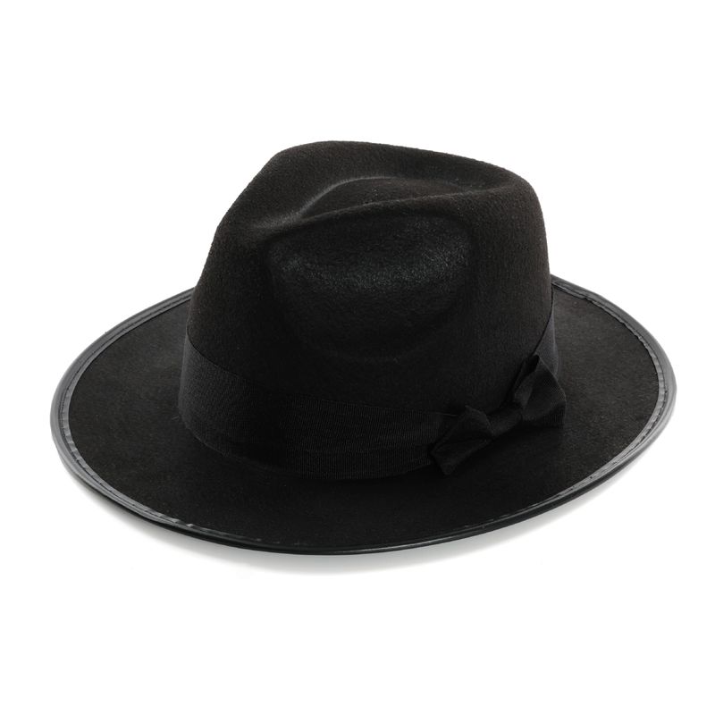 Adults 1920s Gangster Hat - 58cm - Black Trilby Fedora with Black ...