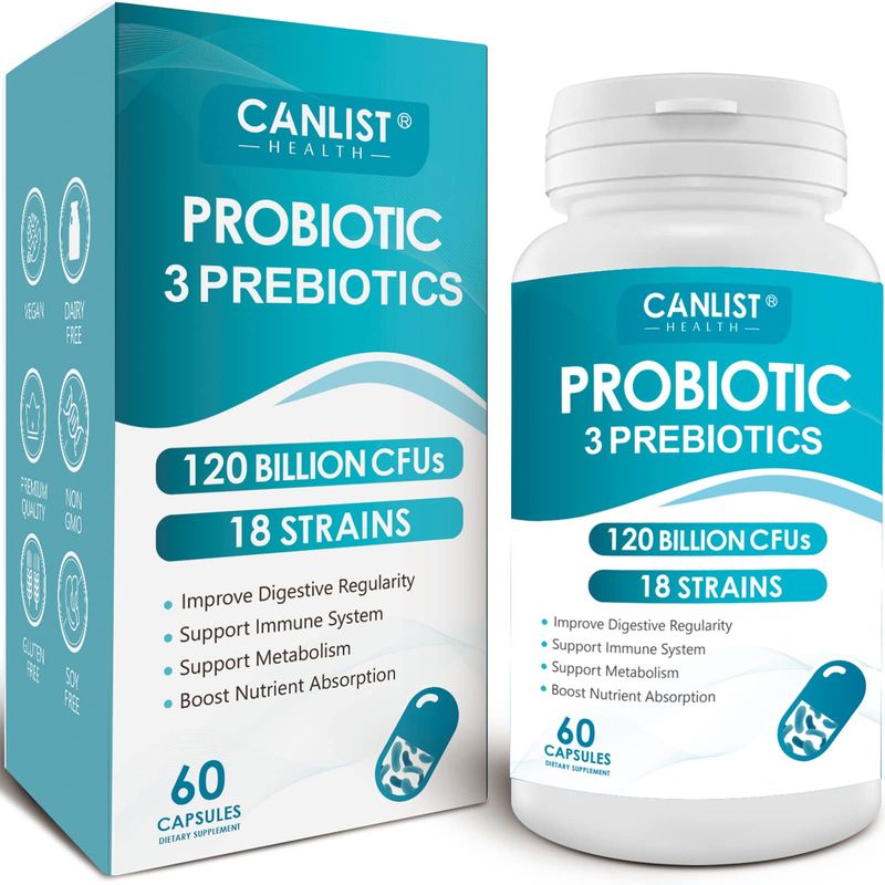CANLIST Probiotics 120 Billion CFUs 18 Strains, 3 Prebiotics ...