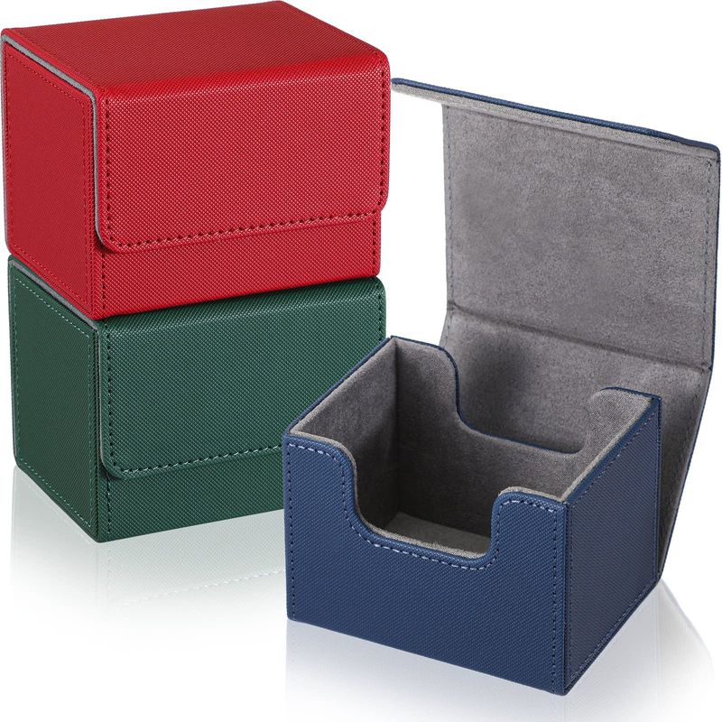 Weewooday 3 Pieces Leather Deck Card Boxes Cards Deck Game Box for 100 ...