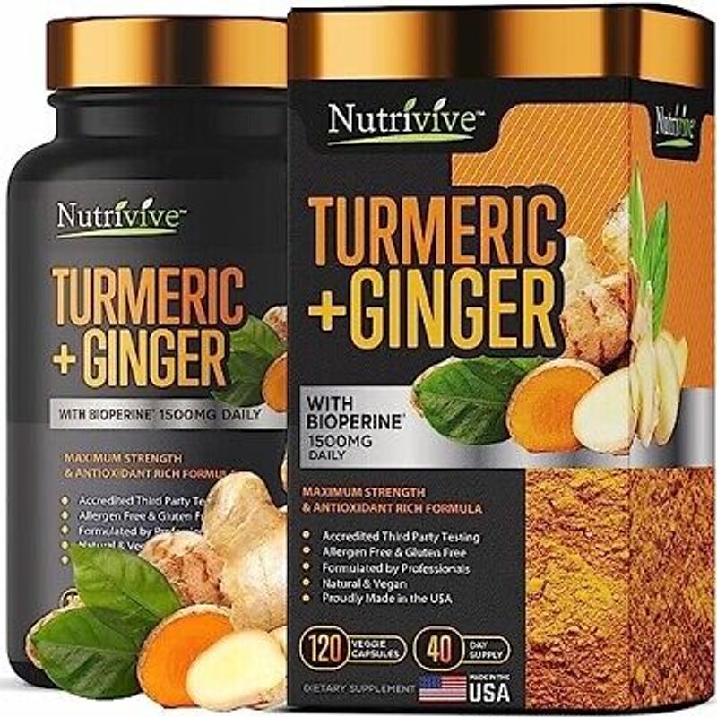 Nutrivive Turmeric Curcumin w/Ginger BioPerine 1500mg Blk Pepper 120 ...