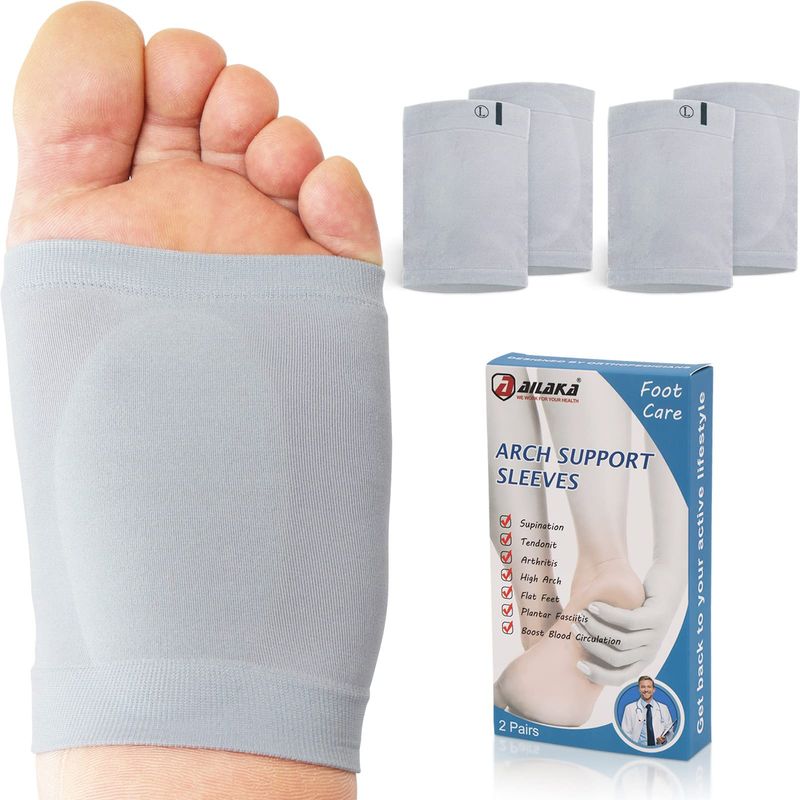 Ailaka 2 Pairs Compression Arch Support Sleeves, Cushioned Foot Braces ...