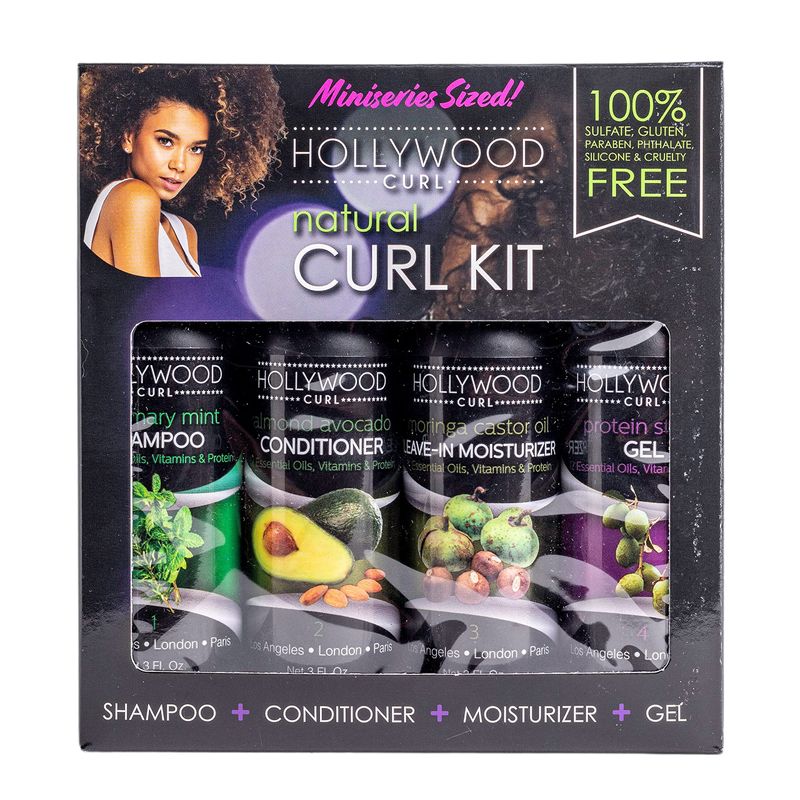 Hollywood Curl 4 Pack Natural Curl Styling Kit - Women and Men – Wavy ...