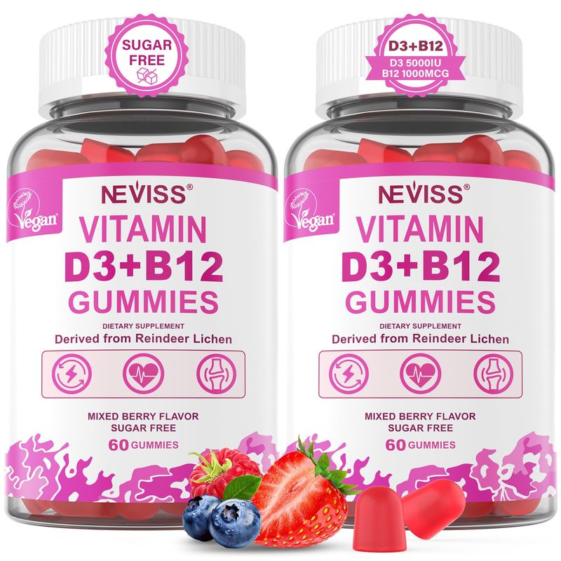 2Pack Vegan Vitamin D3 + Vitamin B12 Gummies, High Potency Vitamin D3 ...