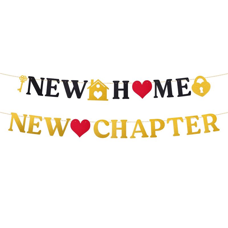 New Home Banner, Black & Gold Glitter New Chapter Banner Backdrop Sign ...