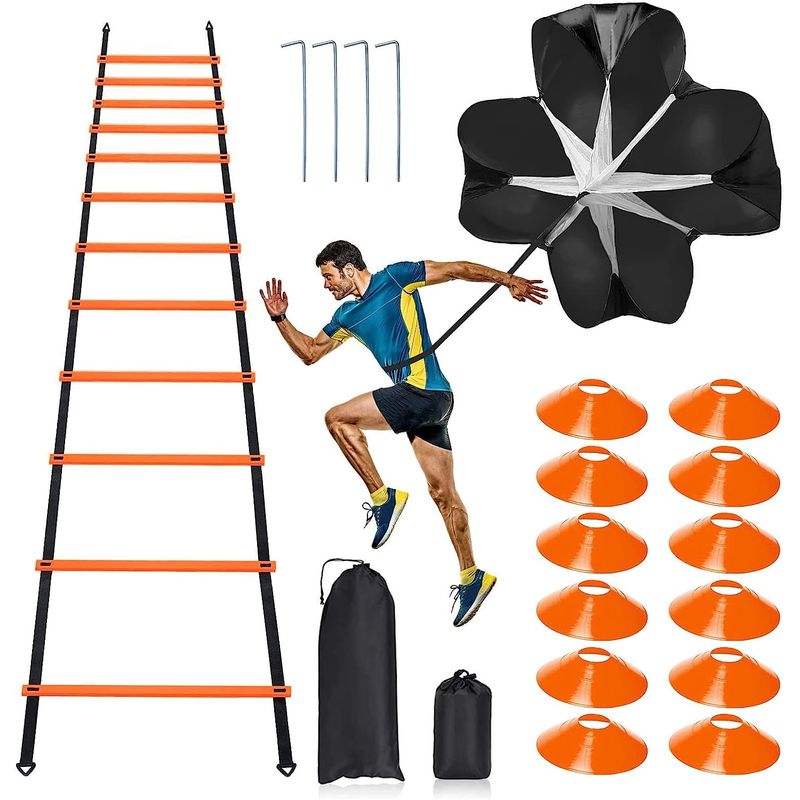 Pro Speed Agility Training Set—Includes 12 Rung 20ft Adjustable Agility Ladder with Carrying Bag ...