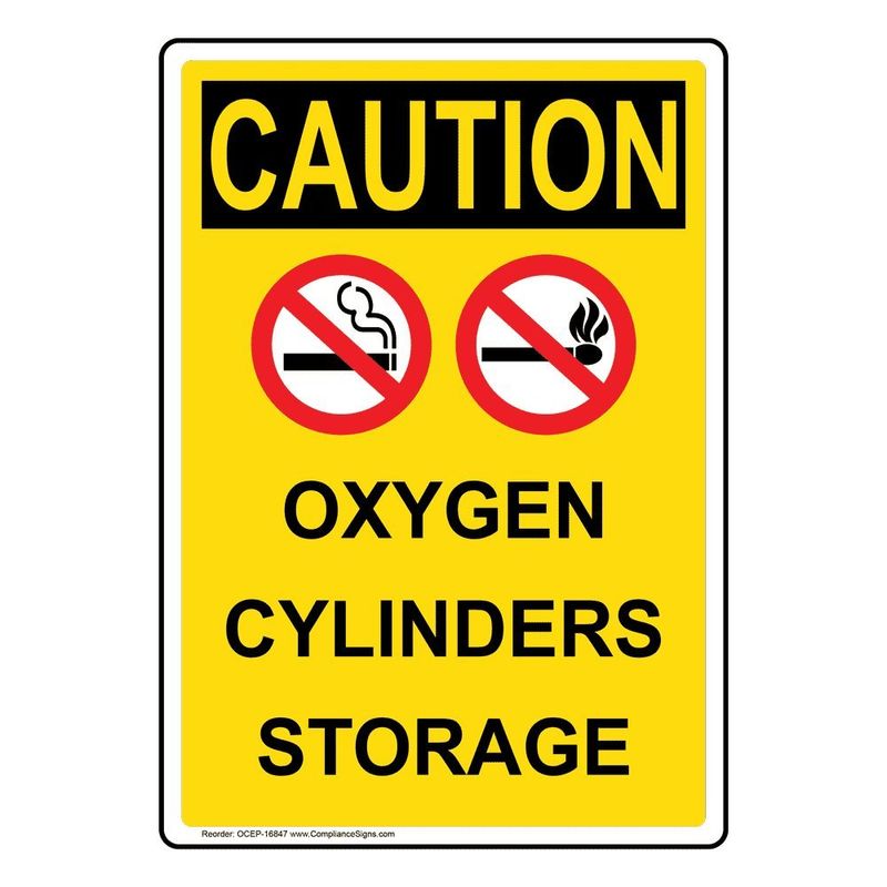 ComplianceSigns.com Vertical Caution Oxygen Cylinders Storage OSHA ...
