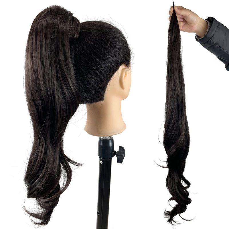 Dark Brown Ponytail Extension 4# Long Wavy Fake Ponytail 32 Inch Curly ...