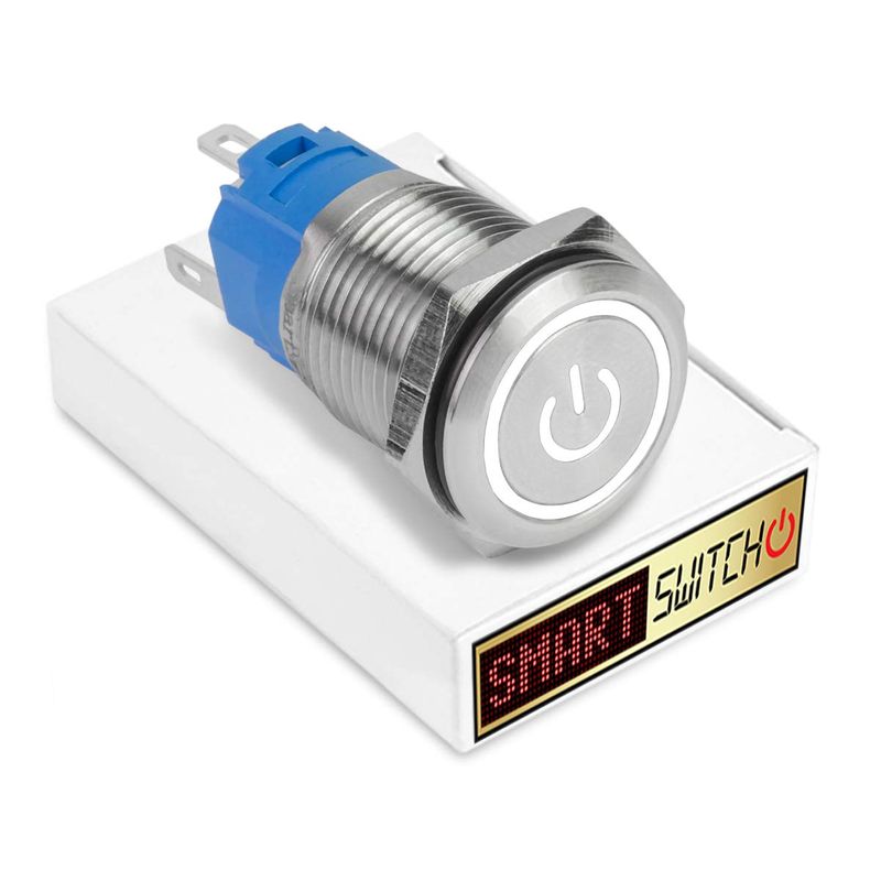 SmartSwitch™ Chrome Metal Power Symbol Momentary Push Switch – 22mm 12V ...