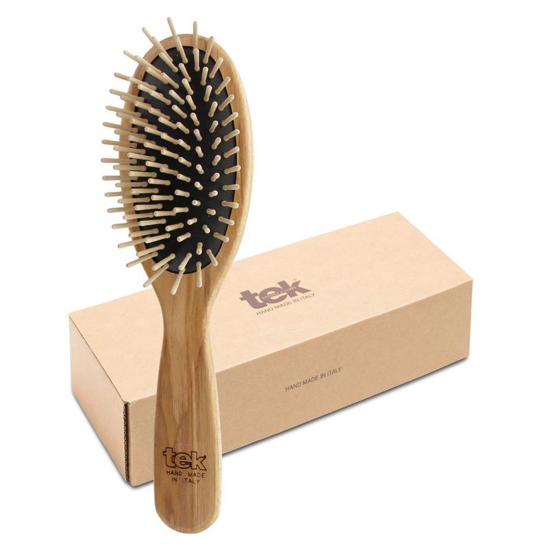 Tek big oval hair brush in ash wood with regular pins - Handmade in ...