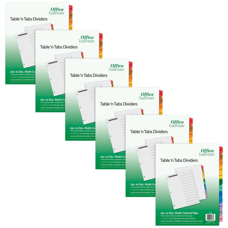 Office Essentials Table 'n Tabs Jan-Dec Dividers, 12-Tab Sets, White ...