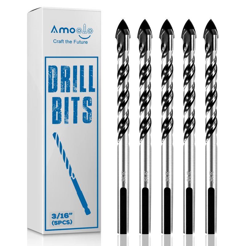 amoolo 3/16" Concrete Drill Bit & Masonry Drill Bit Set(5PCS), Carbide ...