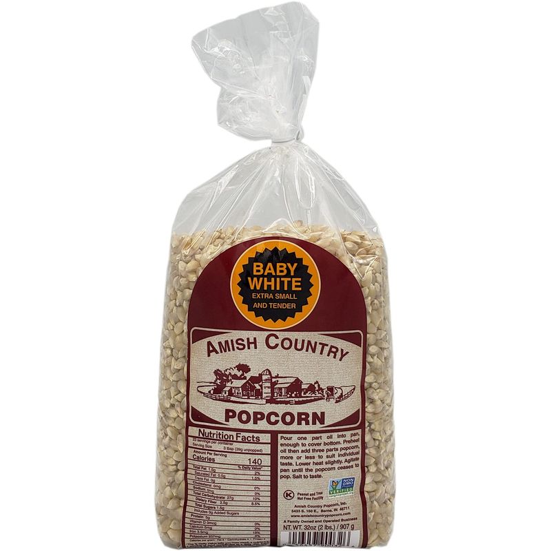 Amish Country Popcorn | 2 lb Bag | Baby White Popcorn Kernels | Small ...