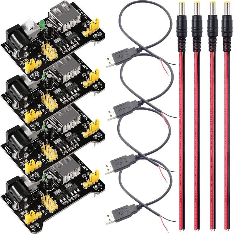 Youmile4pcs 3.3v 5v MB102 Breadboard Power Module DC Male Cable USB ...