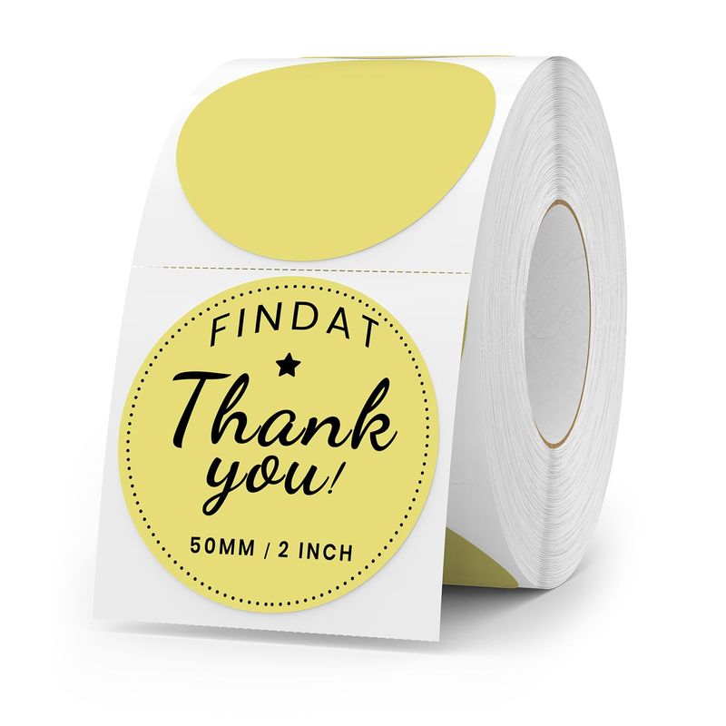 FINDAT Yellow Round Thermal Labels 50 mm Circle Stickers Vinyl Direct ...