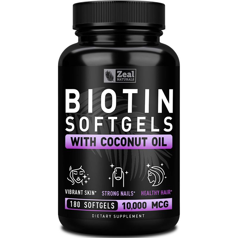 Zeal Naturals Biotin with Coconut Oil for Hair 10000mcg (180 Softgels ...