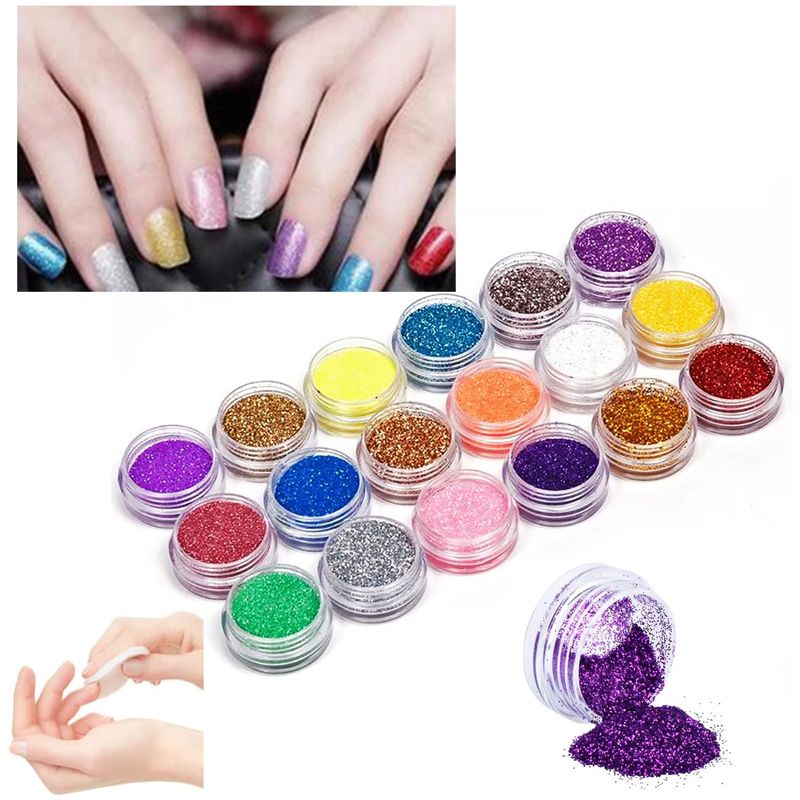 DIP Your Tips 18 Colors Nail Art Glitter POTS Powder Dust Gel Acrylic ...