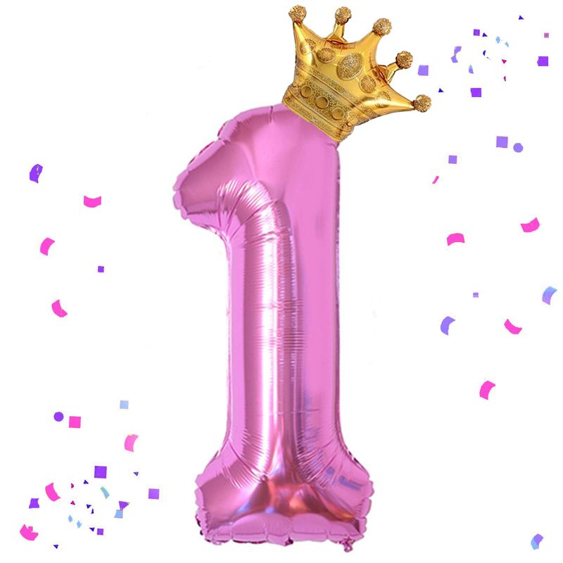 40 Inch Hot Pink Number 1 & Mini Crown Balloon for Birthday Party ...