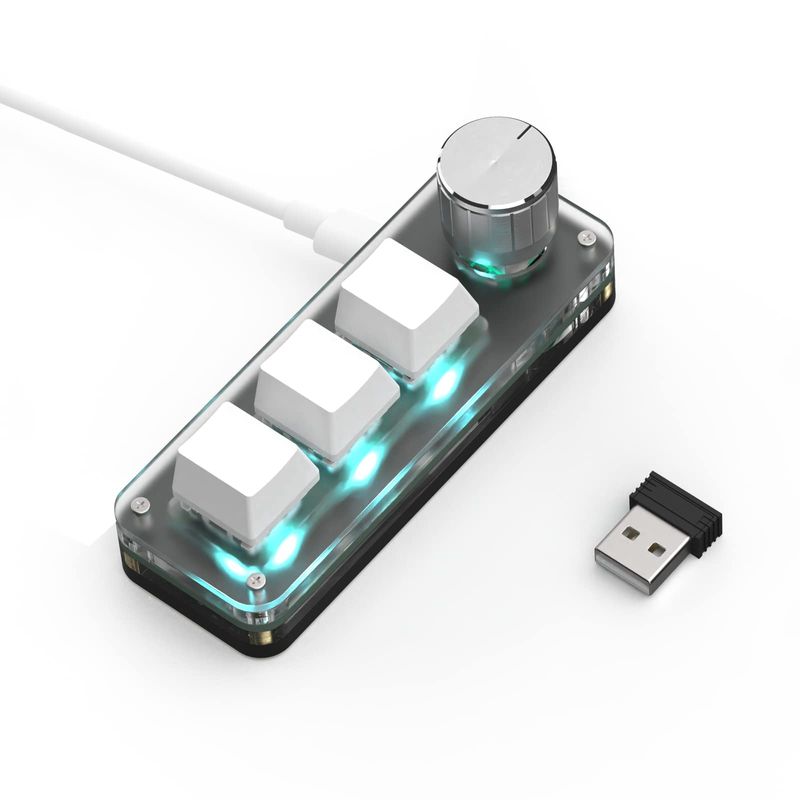 Macro Keyboard, One-Handed Keyboard, 3 Keys, Rotating Knob Included ...