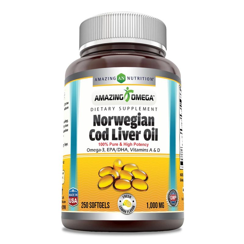 Amazing Omega Norwegian Cod Liver Oil 1000 Mg 250 Softgels | Lemon ...