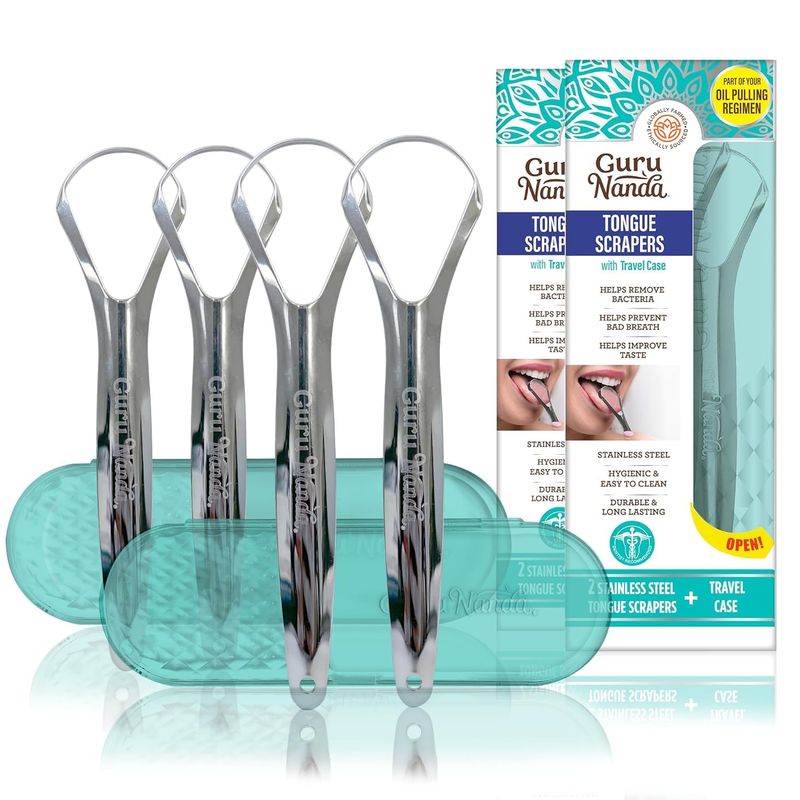 GuruNanda Tongue Scraper for Adults (4-Pack) with Travel Case, 420 ...