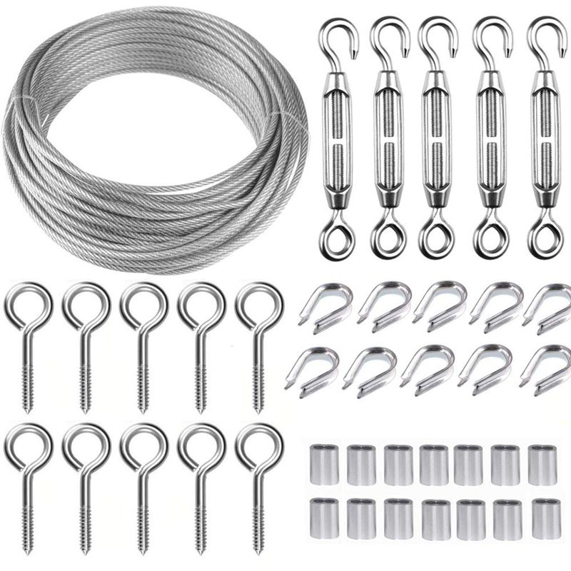 TooTaci Garden Wire 30M/2mm Stainless Steel Wire Rope Kit,M5 Turnbuckle Wire Tensioner Kit,Fence ...